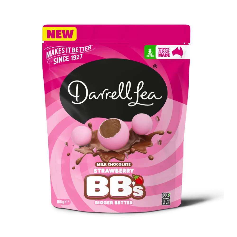 Darrell Lea Strawberry BB's Milk Chocolate - 168g | Candy Funhouse – Candy Funhouse CA