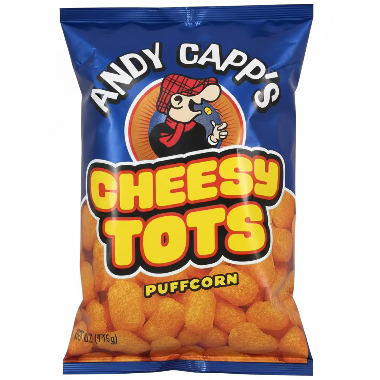 Andy Capp's Cheesy Tots Puffcorn - 1.5oz | Candy Funhouse – Candy ...