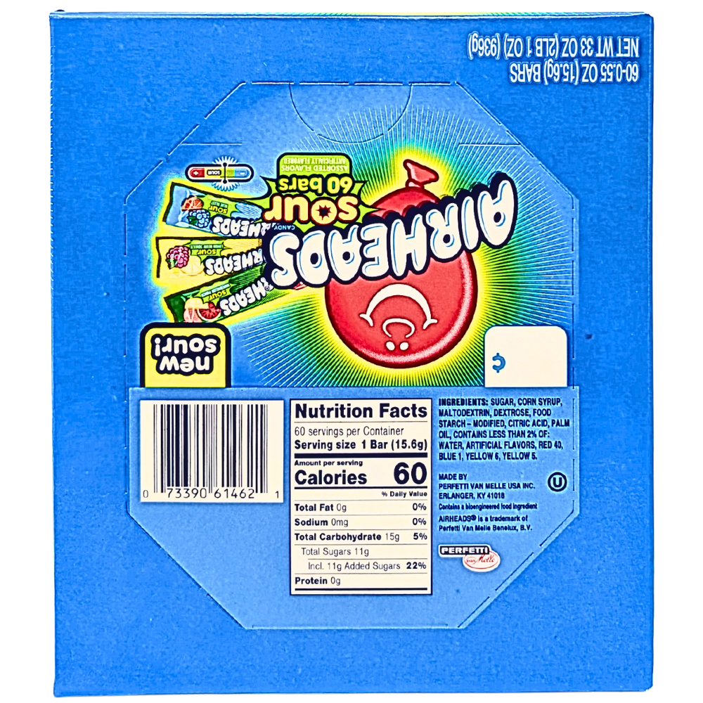 Airheads Sour Taffy 60 Assorted Bars - 33oz | Candy Funhouse – Candy ...