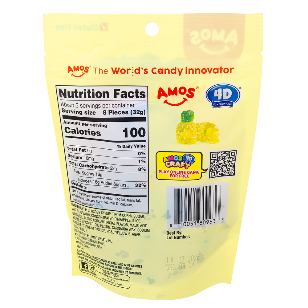 Amos 4D Fruit Gummy Pineapple Burst - 6oz | Candy Funhouse – Candy ...