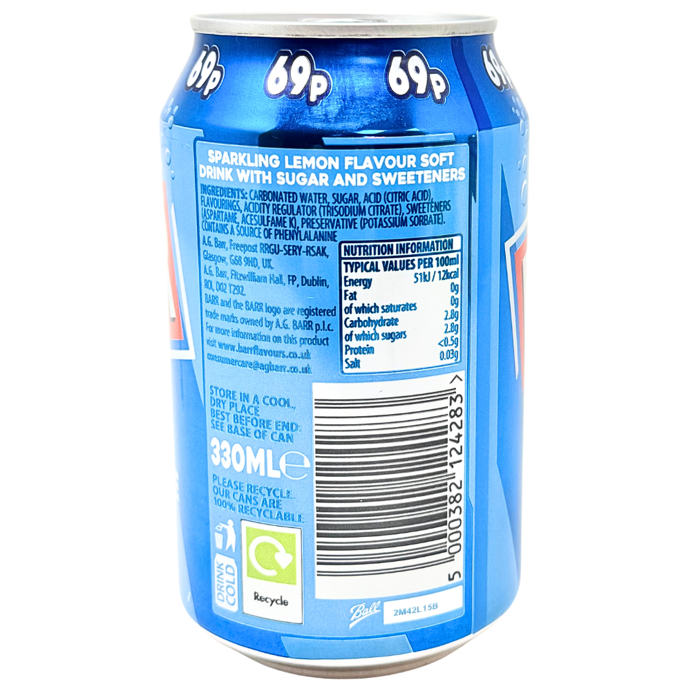 Barr Lemonade Soda (UK) - 330mL | Candy Funhouse – Candy Funhouse CA
