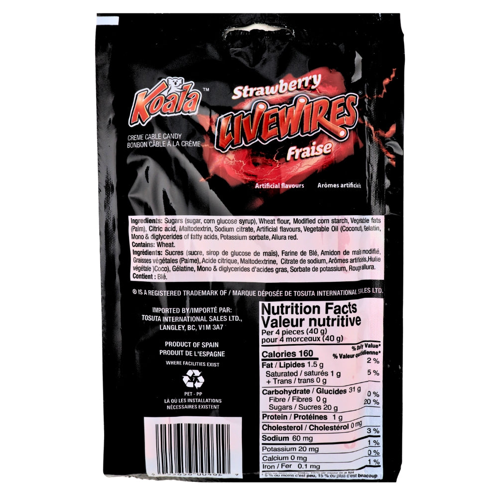 Koala Livewires Strawberry Cream Cables Candy-100 g – Candy Funhouse CA