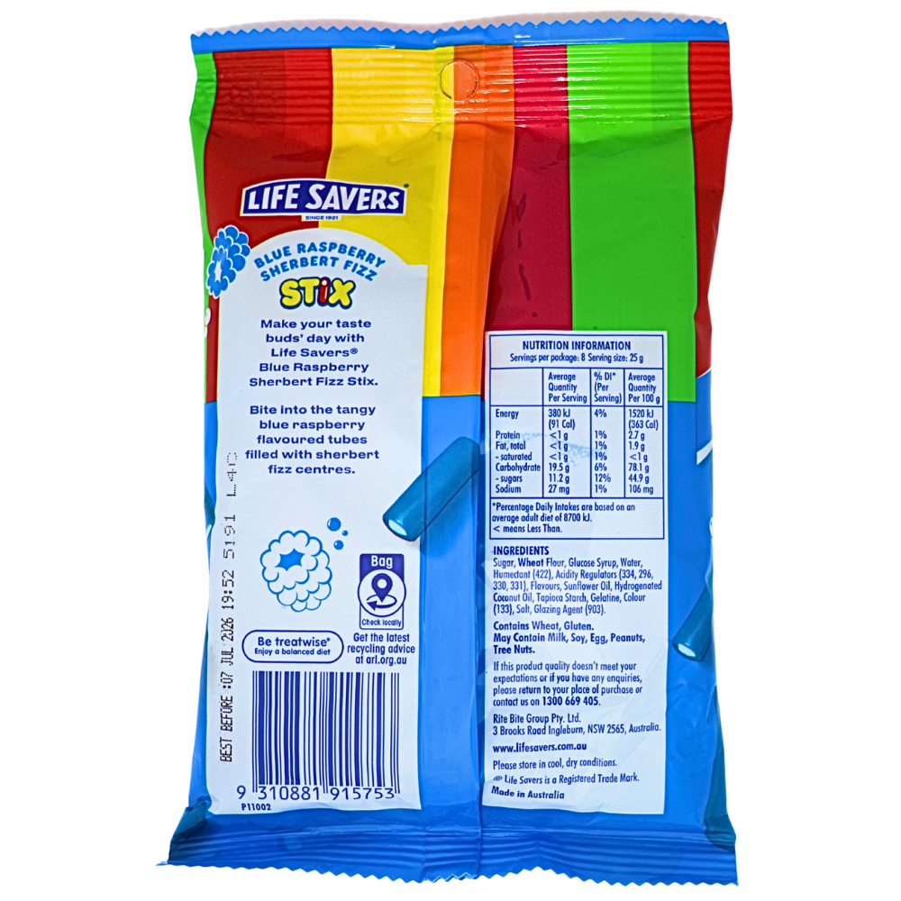 Lifesavers Blue Raspberry Sherbert Fizz Stix - 200g | Candy Funhouse ...