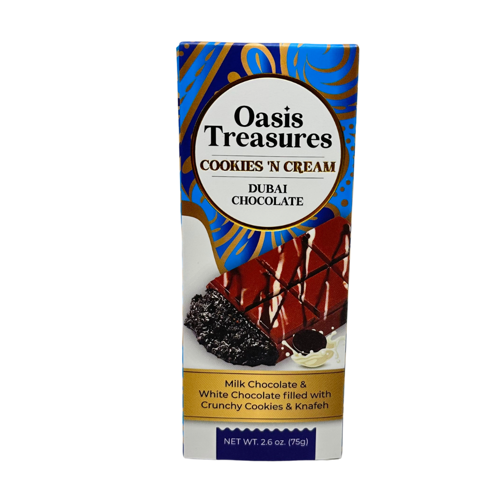 Oasis Treasures Cookies 'N Cream Dubai Chocolate - 75g | Candy Funhouse ...