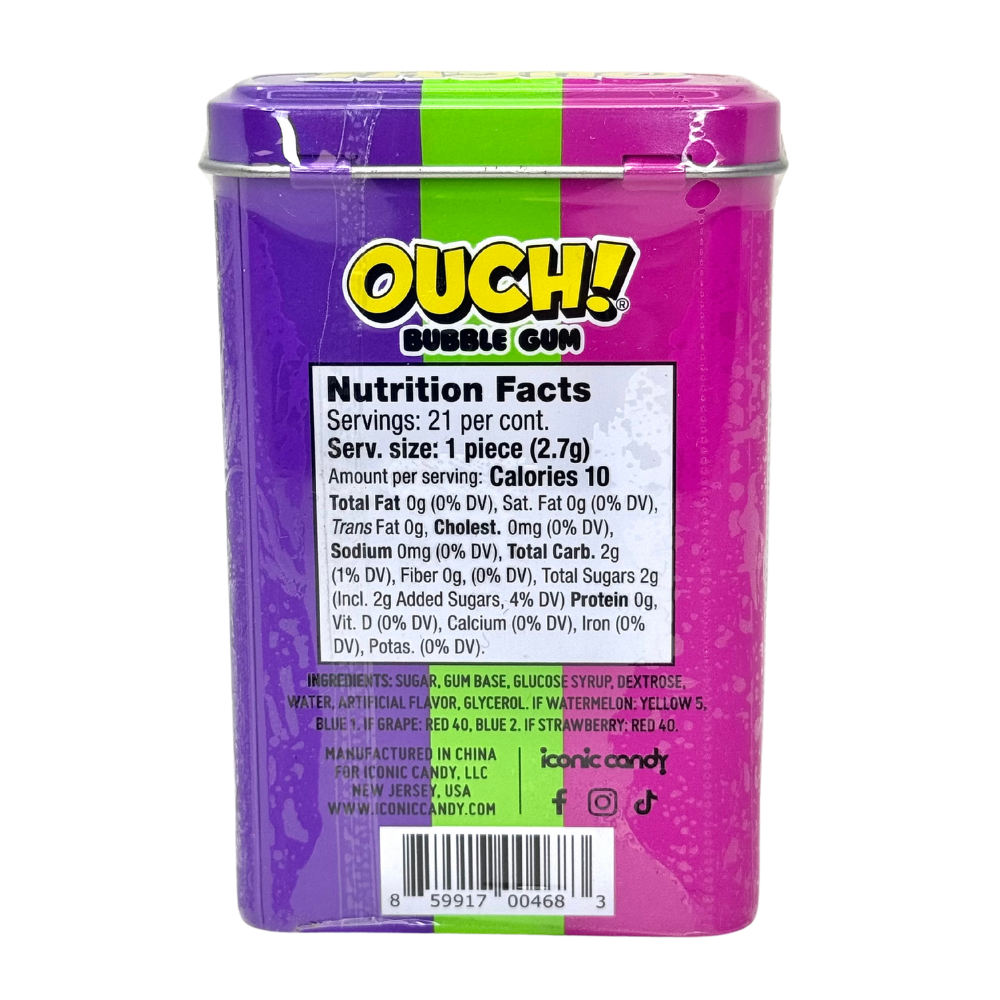 Ouch! Bubble Gum Assorted Flavour Tin 21 Pieces - 2OZ – Candy Funhouse CA