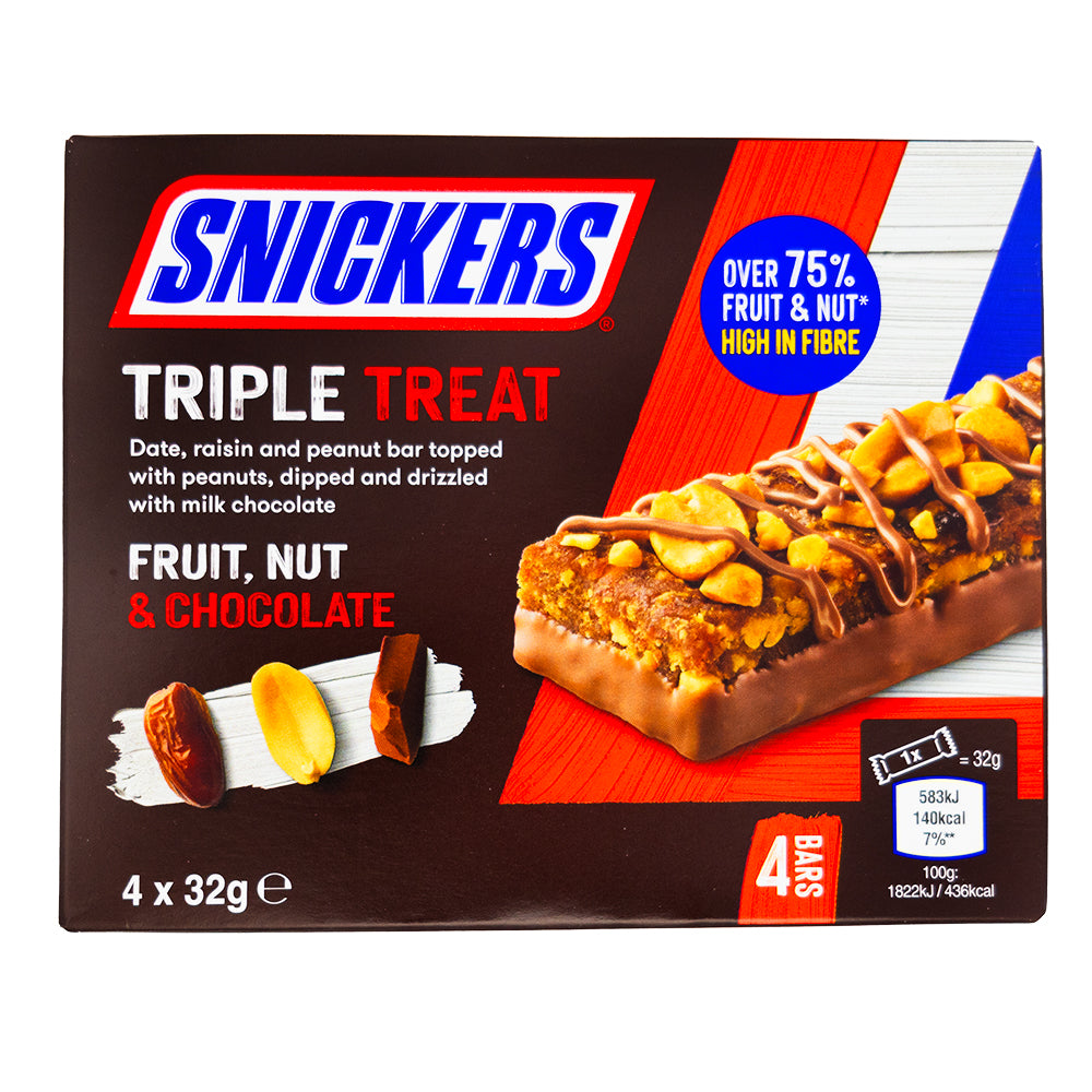 Snickers Triple Treat Fruit & Nut 4pk (UK) - 128g | Candy Funhouse ...
