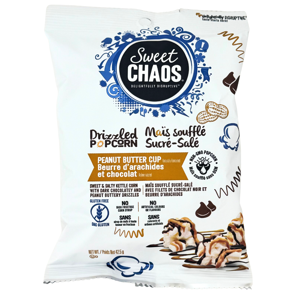 Sweet Chaos Drizzled Popcorn Peanut Butter Cup - 42.5g | Candy Funhouse ...