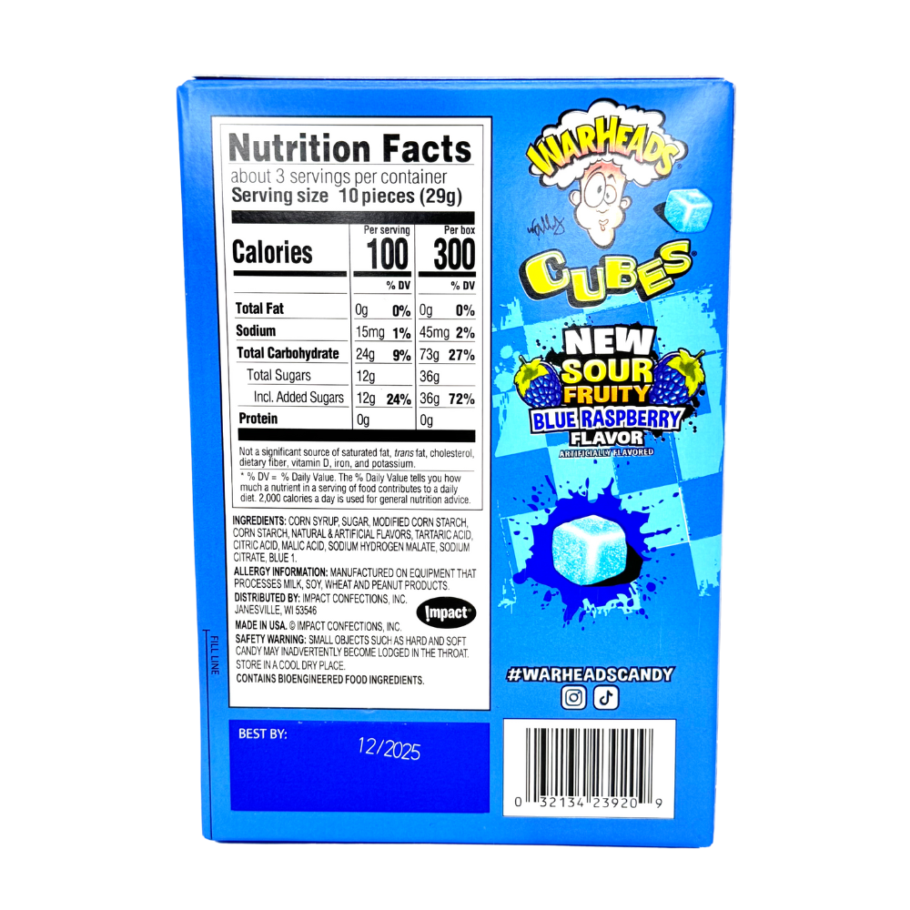 Warheads Chewy Cubes Blue Raspberry Theatre Box - 3oz | Candy Funhouse ...
