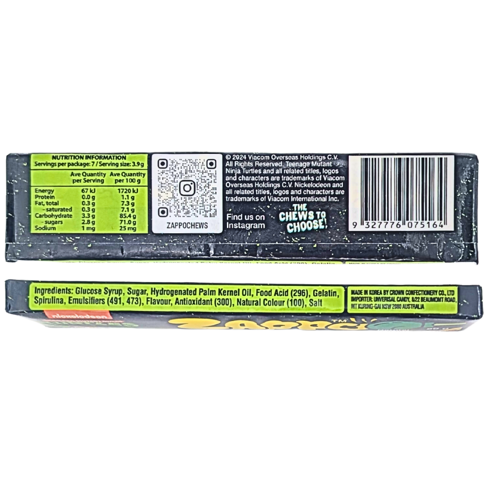 Zappo Ninja Turtles Sour Apple Chews (Aus) - 29g | Candy Funhouse ...