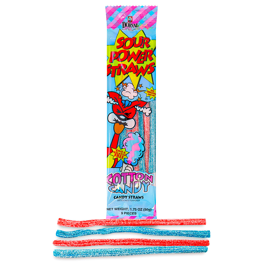 Sour Power Cotton Candy Straws - 1.75oz | Candy Funhouse