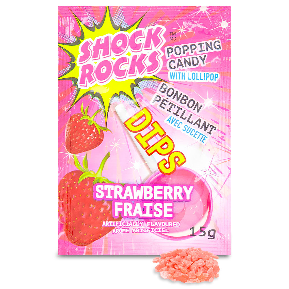 Shock Rocks Strawberry Dips Popping Candy with Lollipop – Candy Funhouse CA