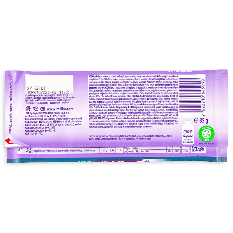 Milka DarkMilk Almonds Chocolate Bar - 85g