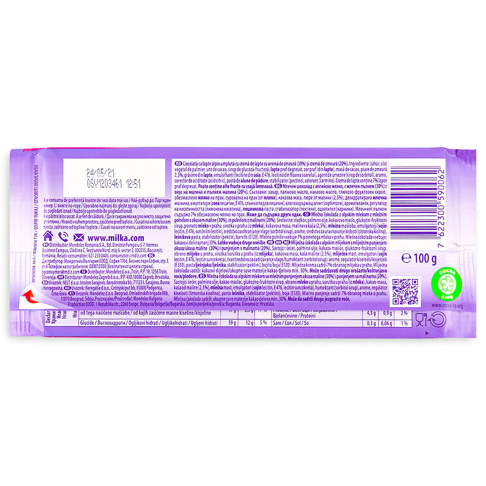 Milka Raspberry Creme Chocolate Bar-Alpine Milk